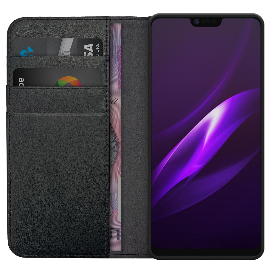 Leather Wallet Case for Oppo R15 (Black)
